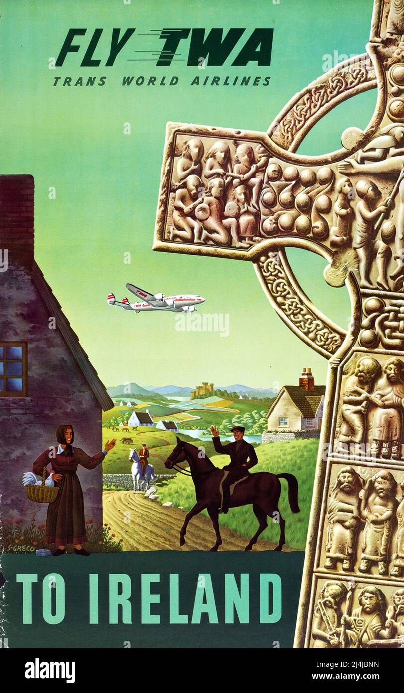 Vintage 1960s Travel Poster Fly TWA, To Ireland , TWA – Trans World ...