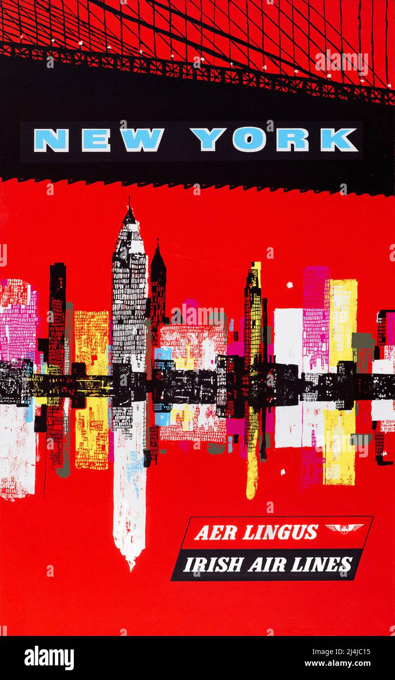 Vintage 1950s Travel Poster - Aer Lingus - New York - 1950s Stock Photo ...