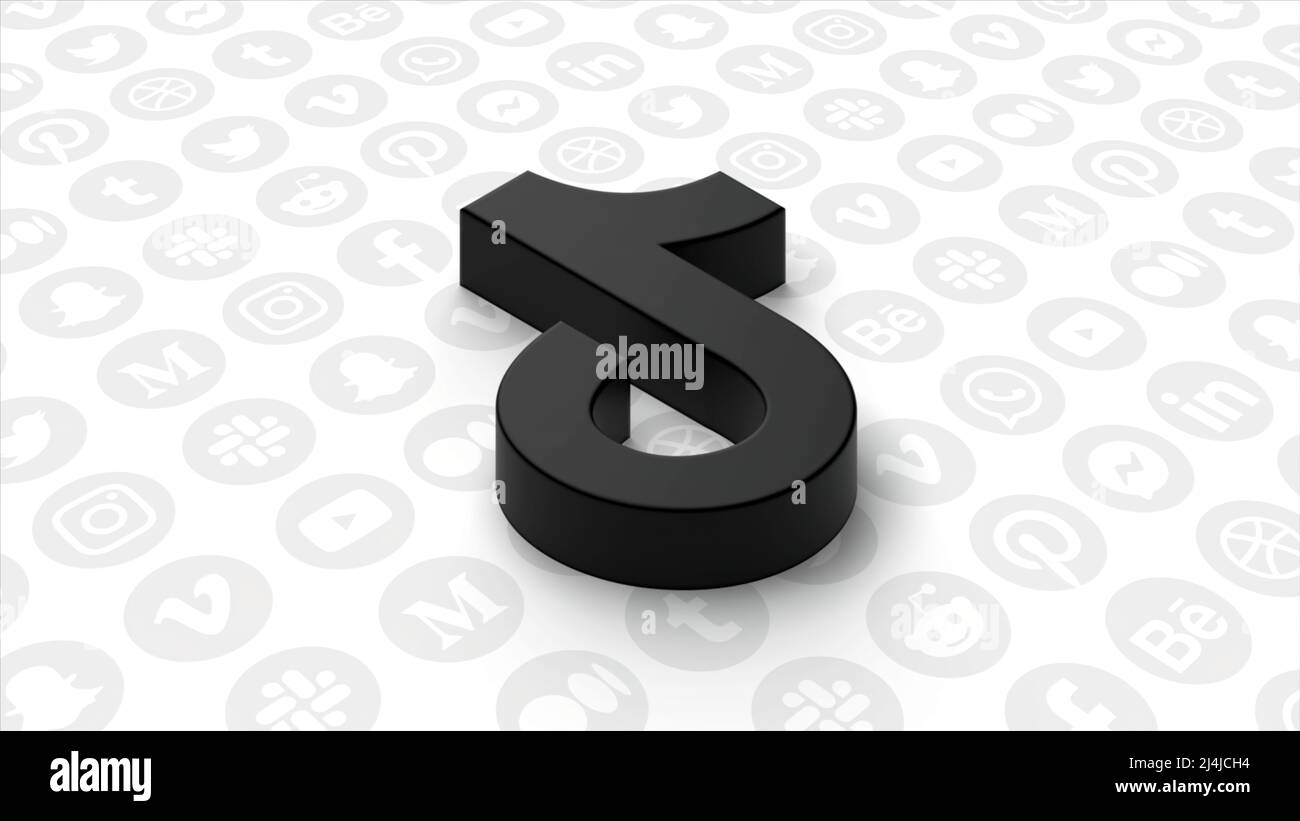 Abstract Tik Tok social net symbol formed by grey tiny particles ...