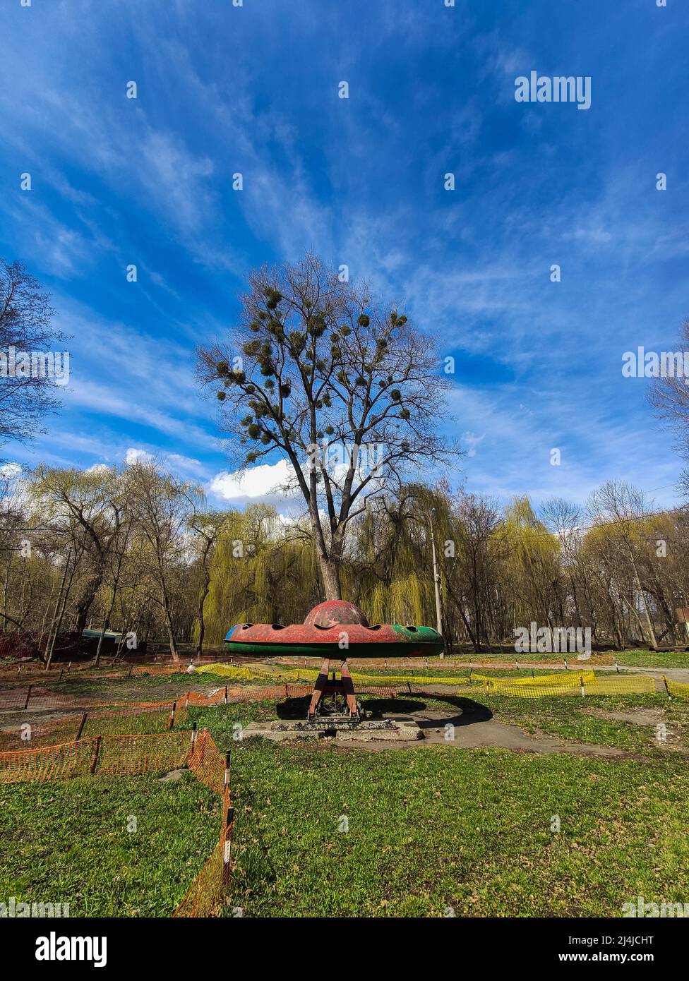 an old abandoned rusty amusement park in spring Stock Photo - Alamy