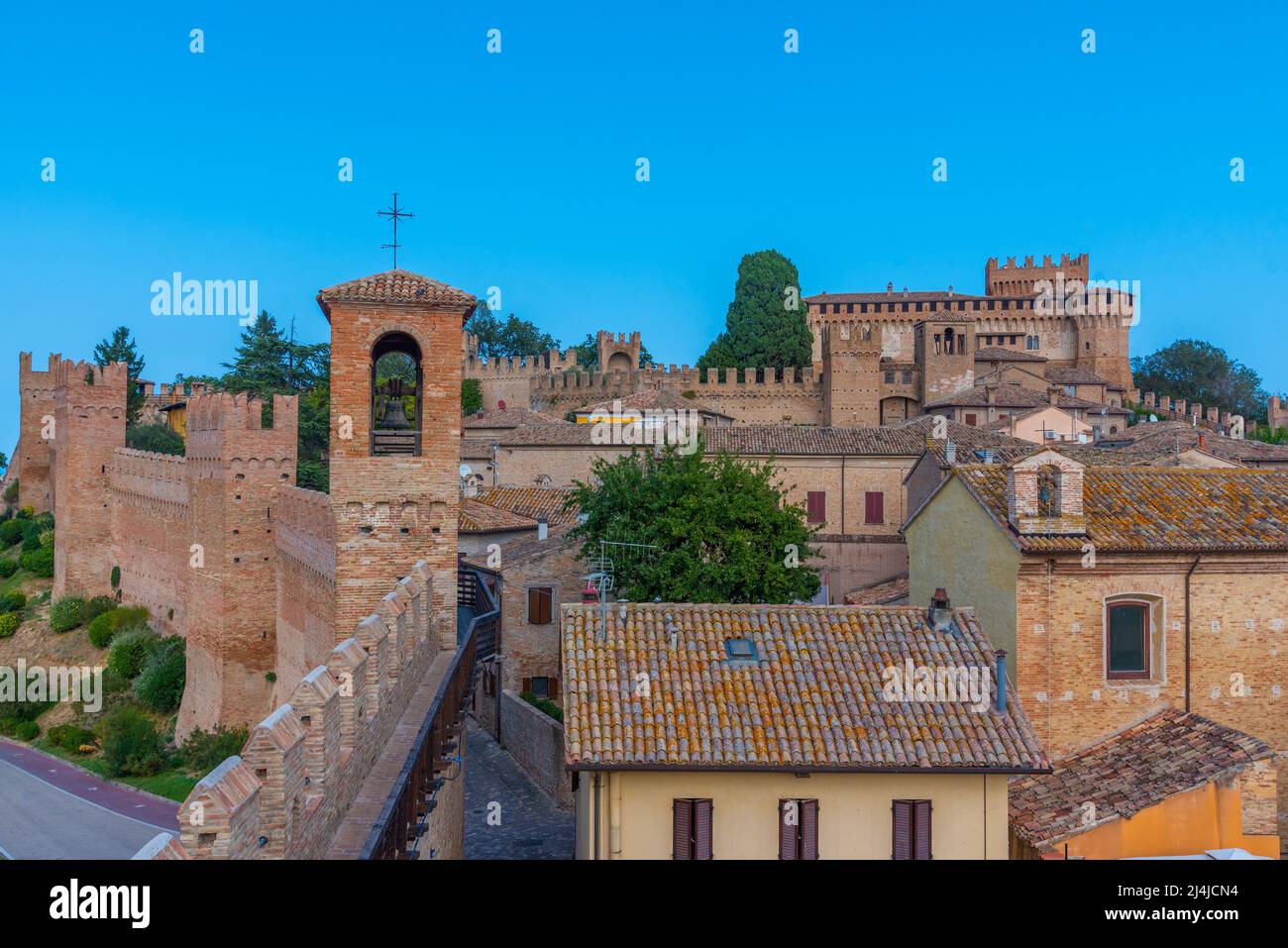 Castello di Gradara overlooking foritified village beneath, Italy Stock ...