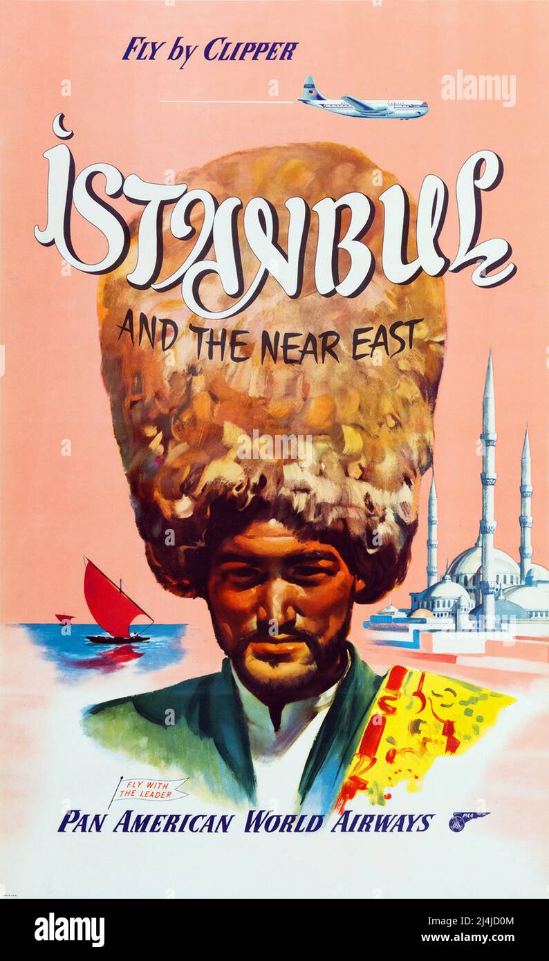 Vintage 1950s Pan Am Travel Poster - Istanbul by Clipper , Pan American ...