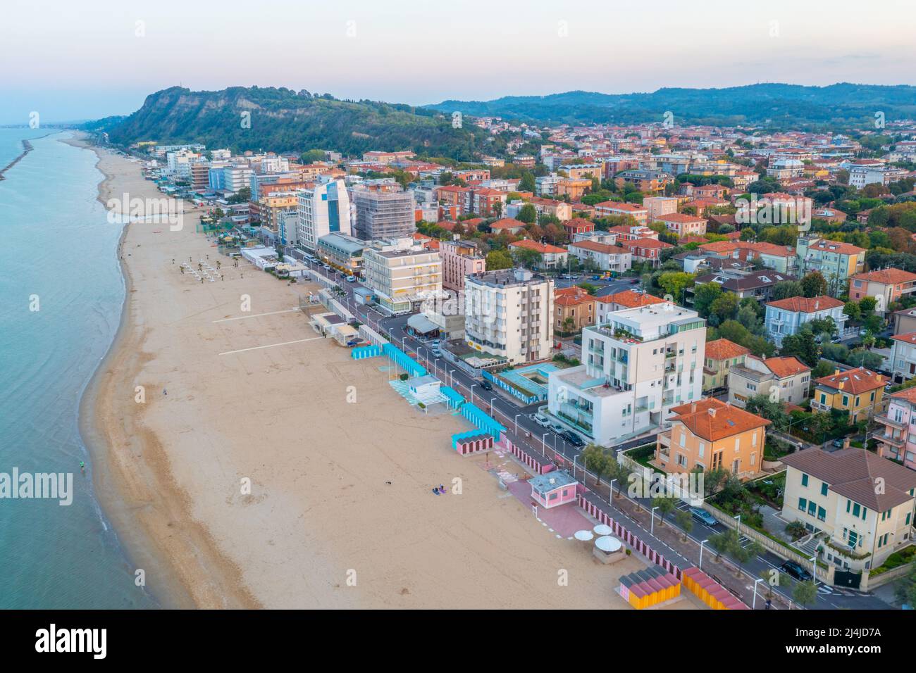 Sunset aerial view of the beach in Italian town Pesaro Stock Photo - Alamy