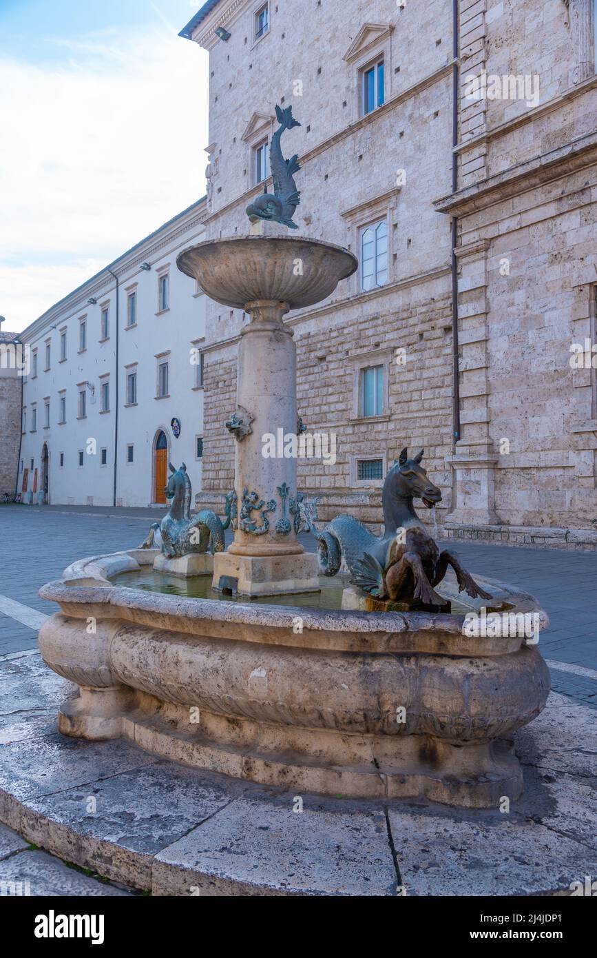 Fountain at Piazza Arringo in Italian town Ascoli Piceno Stock Photo ...
