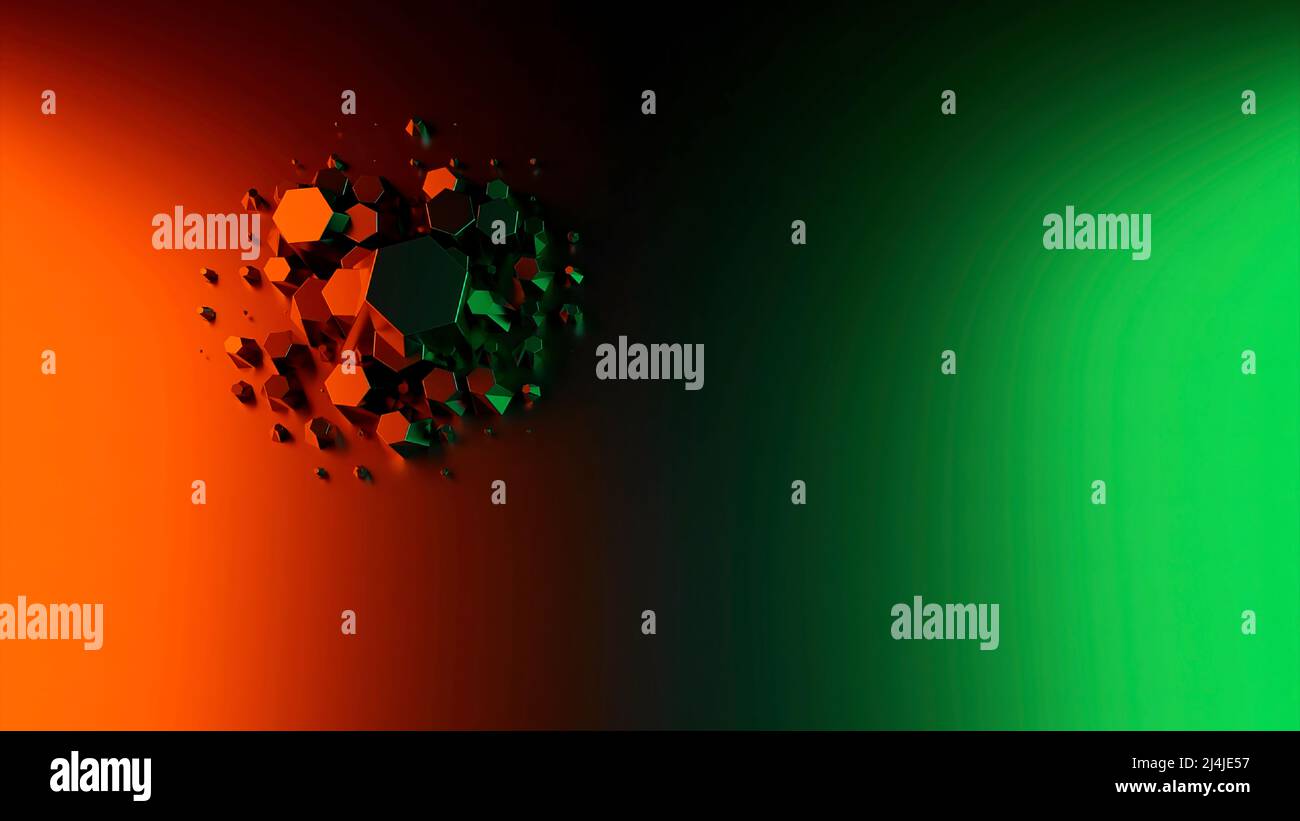 Abstract 3D geometric shape of big and small hexagons crawling under ...