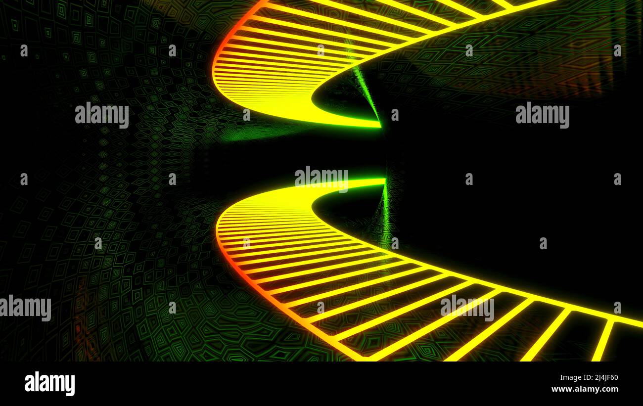 Black background with green path.Design. A green corridor that shimmers ...