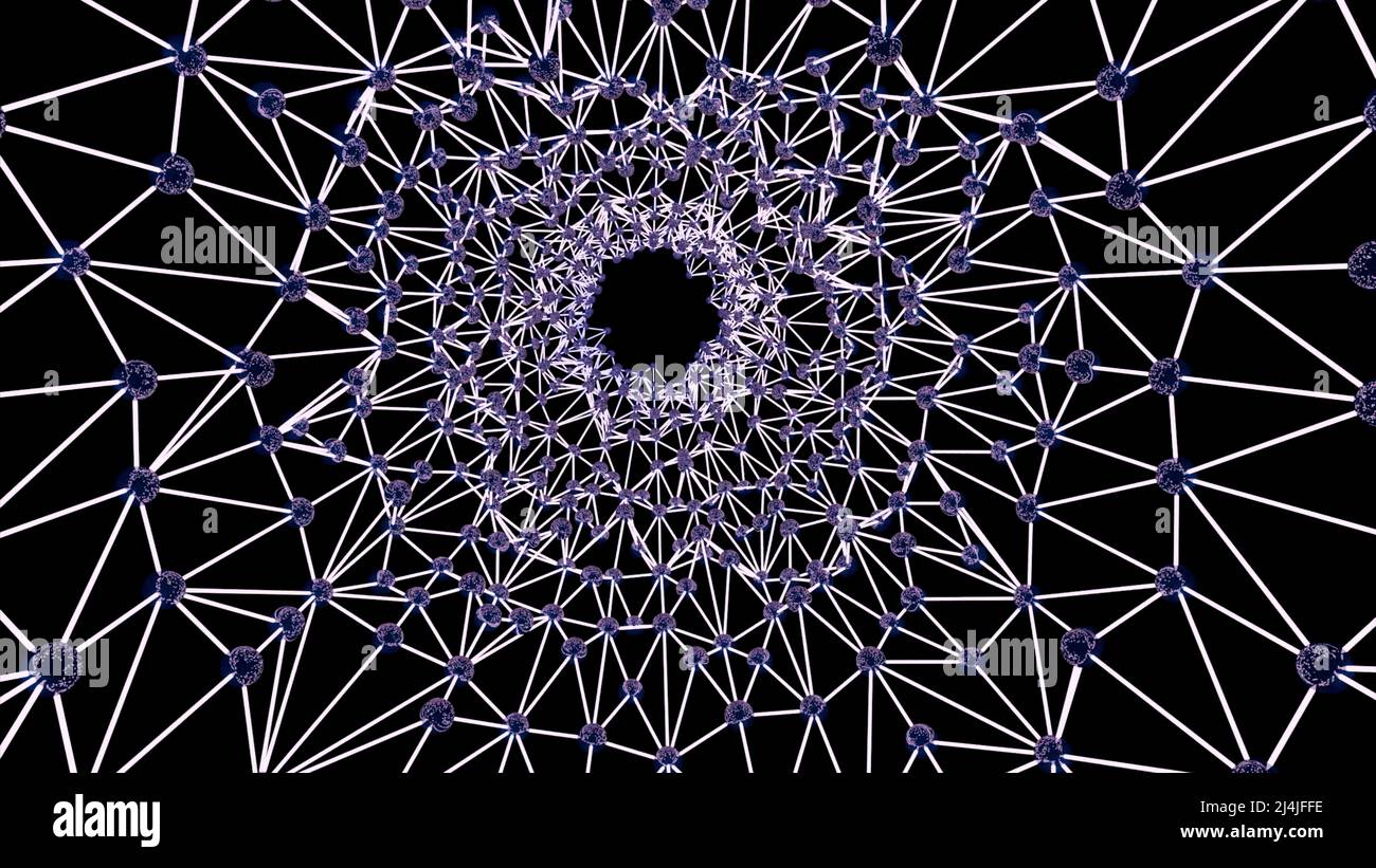 Abstract moving plexus texture with a tunnel effect on a black ...