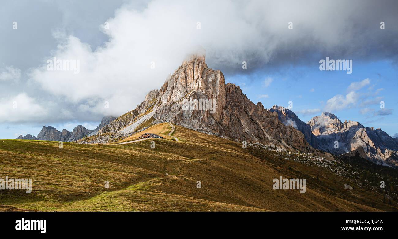 The view and the mountains of the Giau Pass: one of the most famous and ...