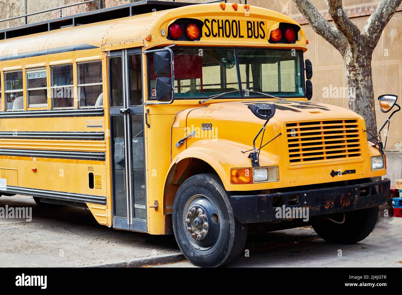 Typical american yellow school bus. Horizontal photography Stock Photo ...
