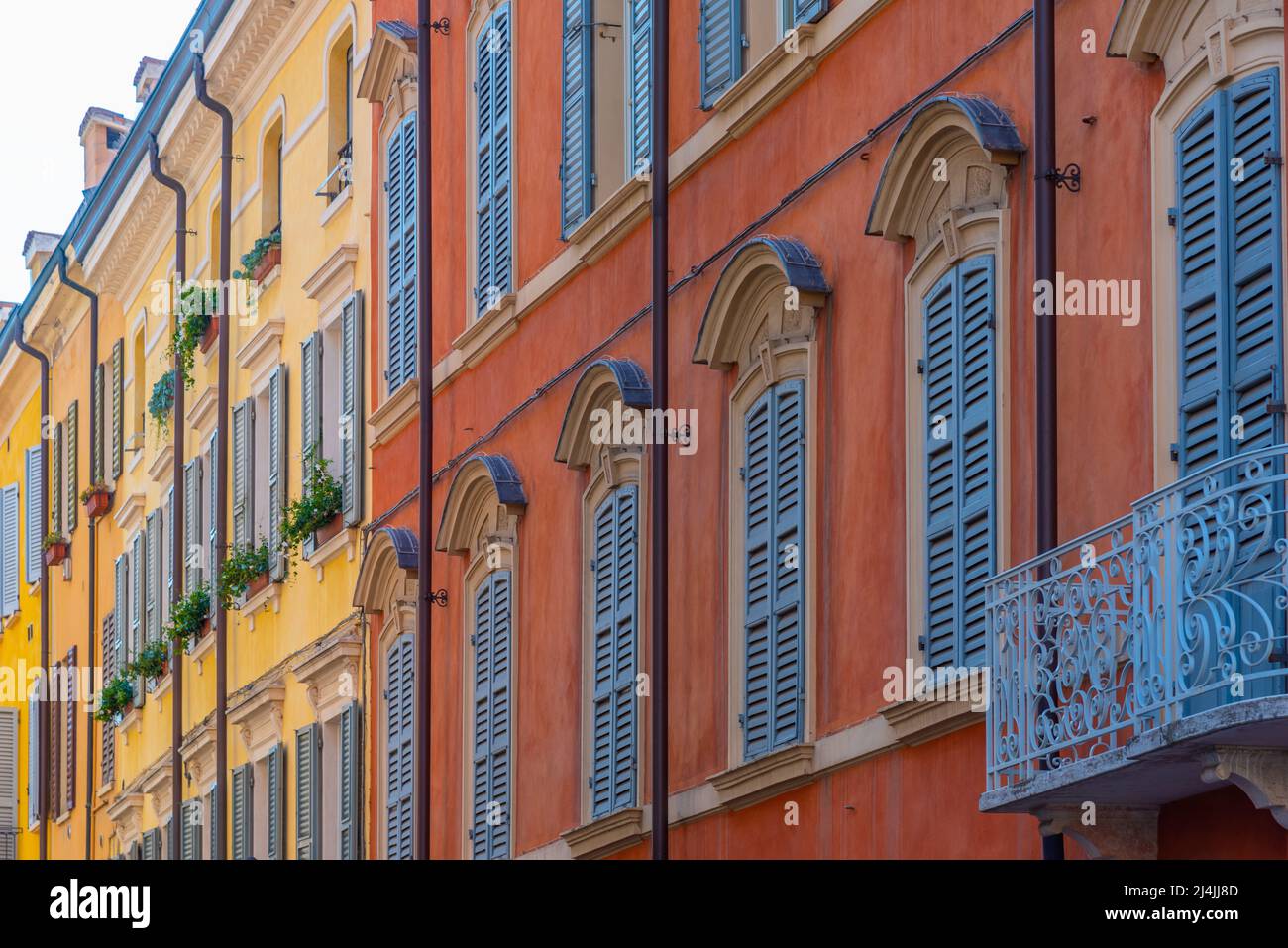 Colorful facades of historical building in Italian town Modena Stock ...