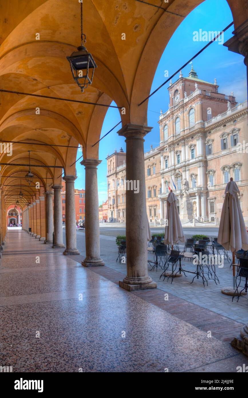 Palazzo Ducale viewed through an arcade in Italian town Modena Stock ...