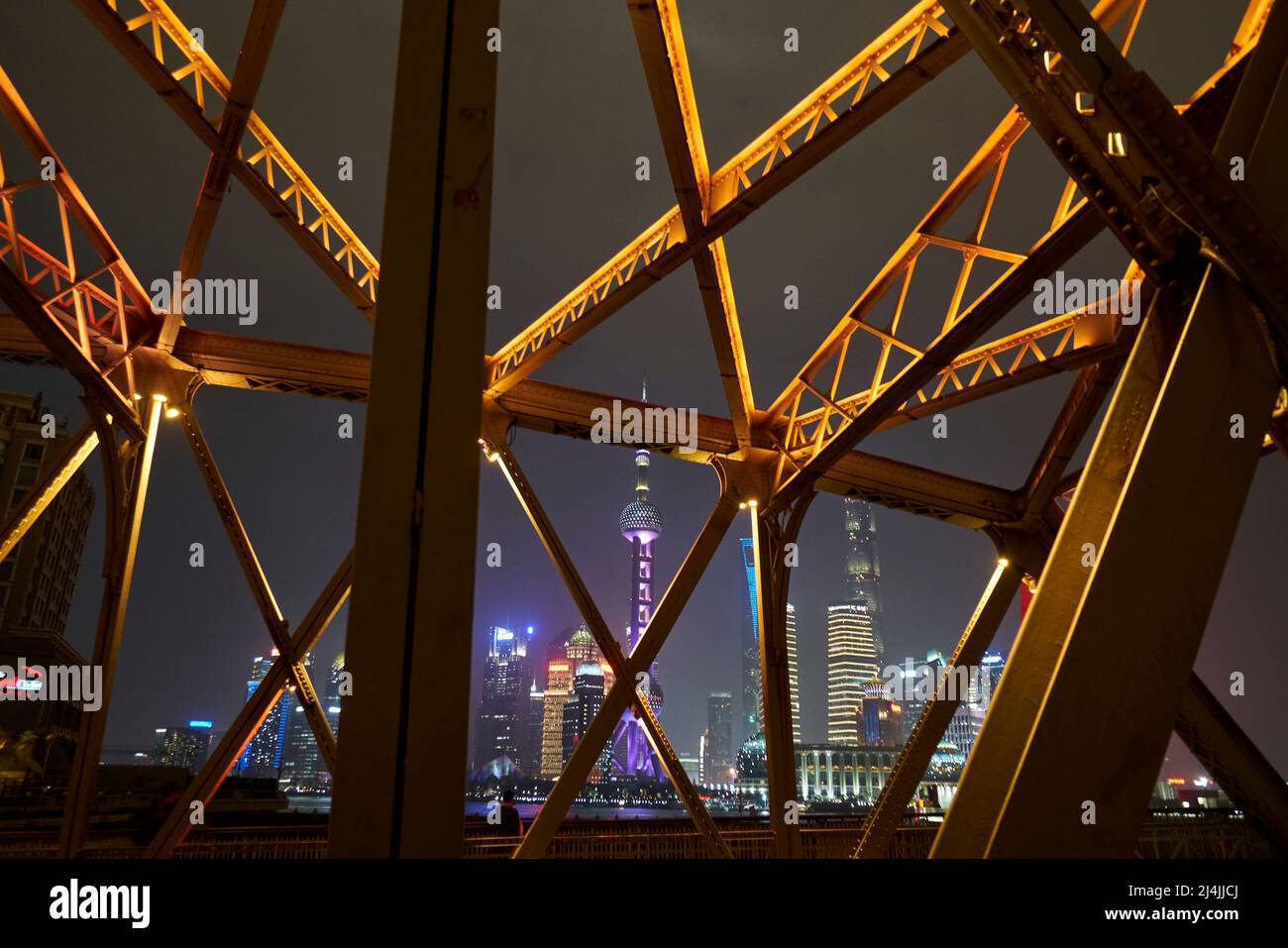 Oriental Pearl Tower and Skyscrapers in Pudong, seen from the steel ...