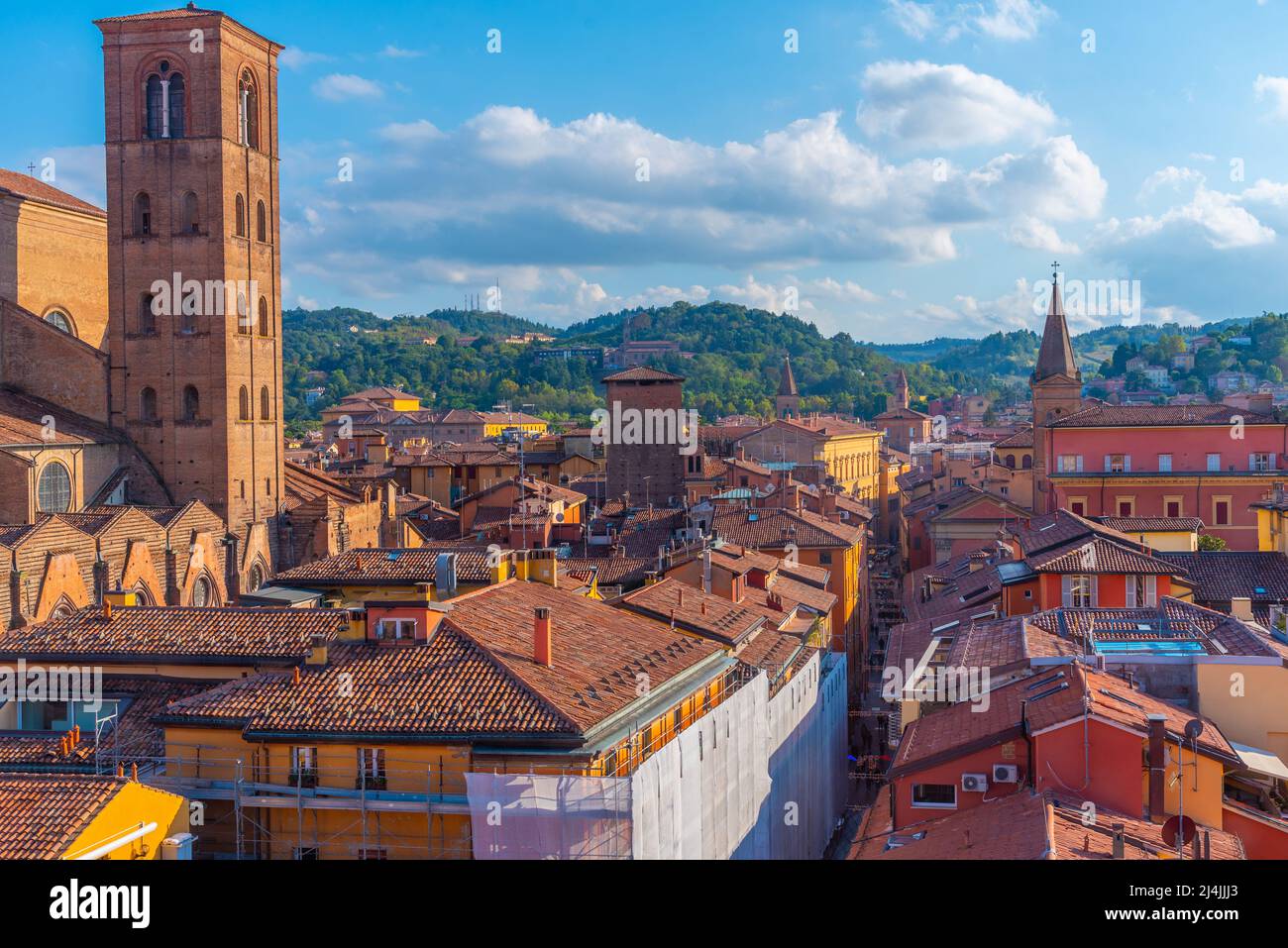 Brick towers overlooking italian town Bologna Stock Photo - Alamy