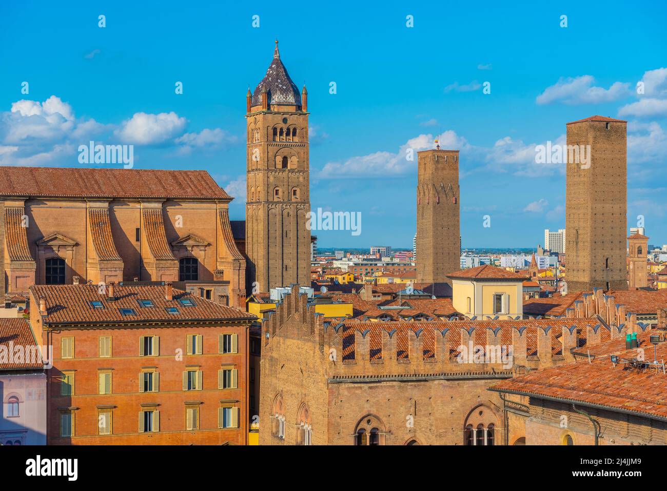 Brick towers overlooking italian town Bologna Stock Photo - Alamy