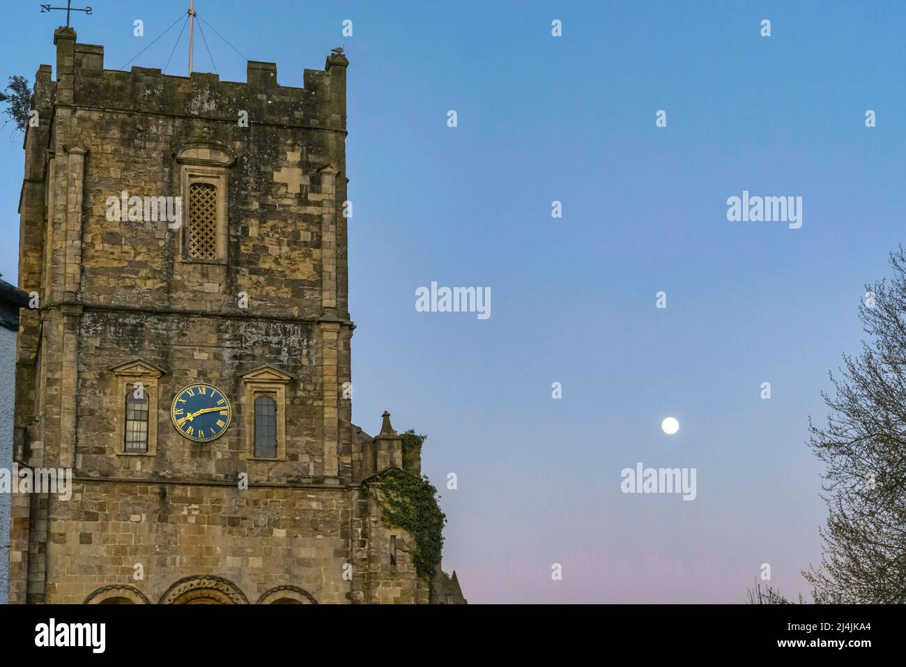 A spring full moon rises beside St Mary's Priory Church, Chepstow ...