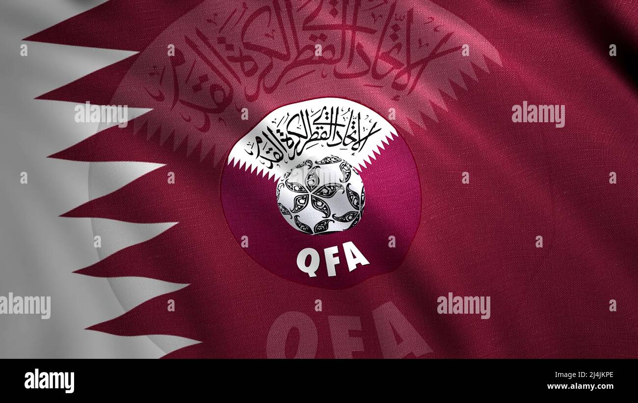 Flag of the QFA football team. Motion. The developing bright flag of ...