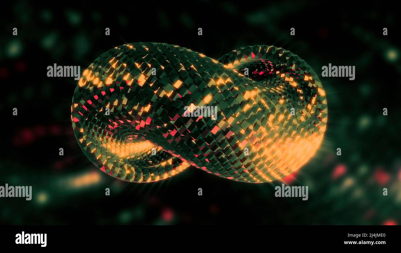 Abstract spinning slowly twisted chain object. Motion. Metal horizontal ...