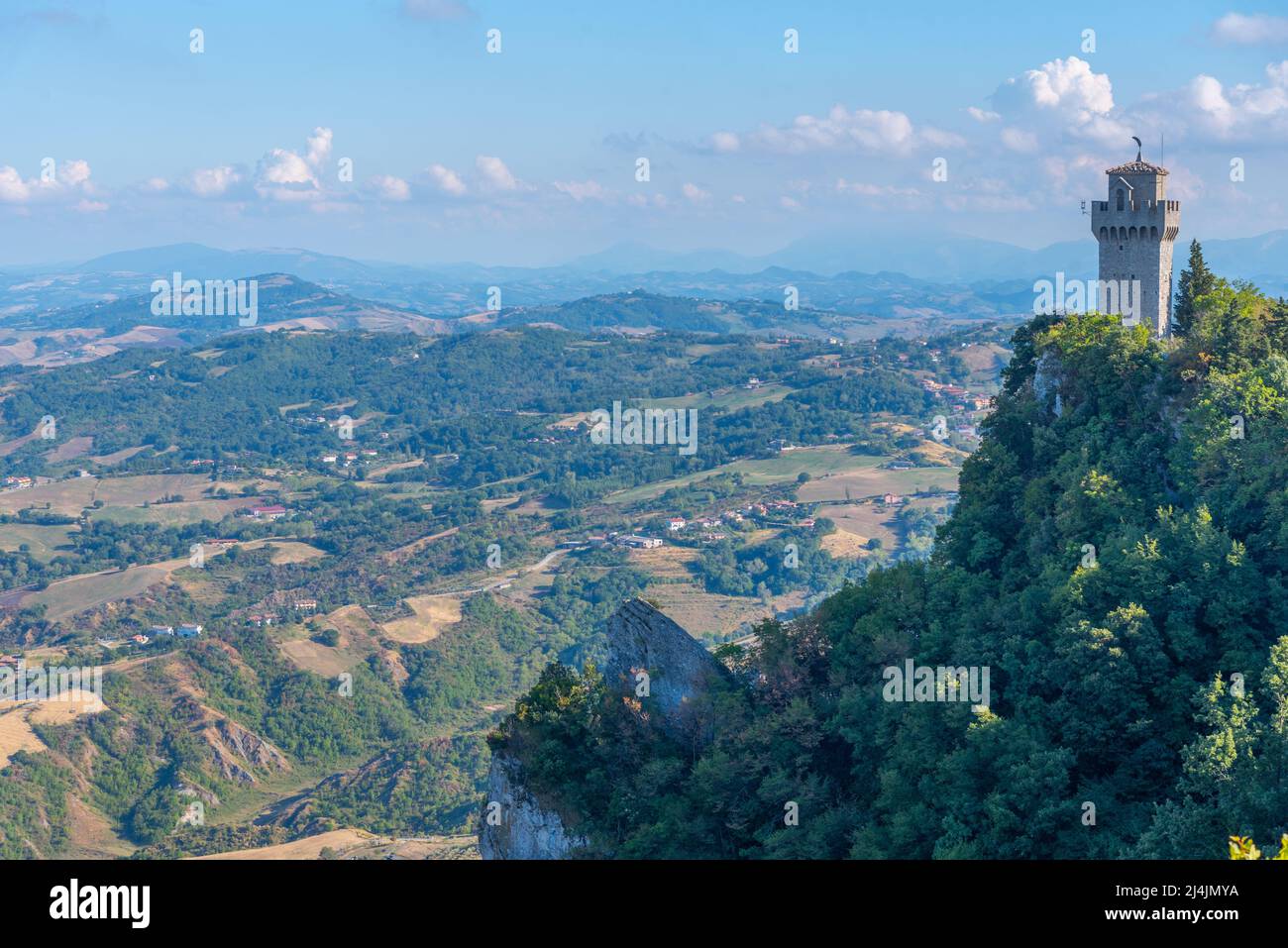 View of the Montale, the third tower of San Marino Stock Photo - Alamy