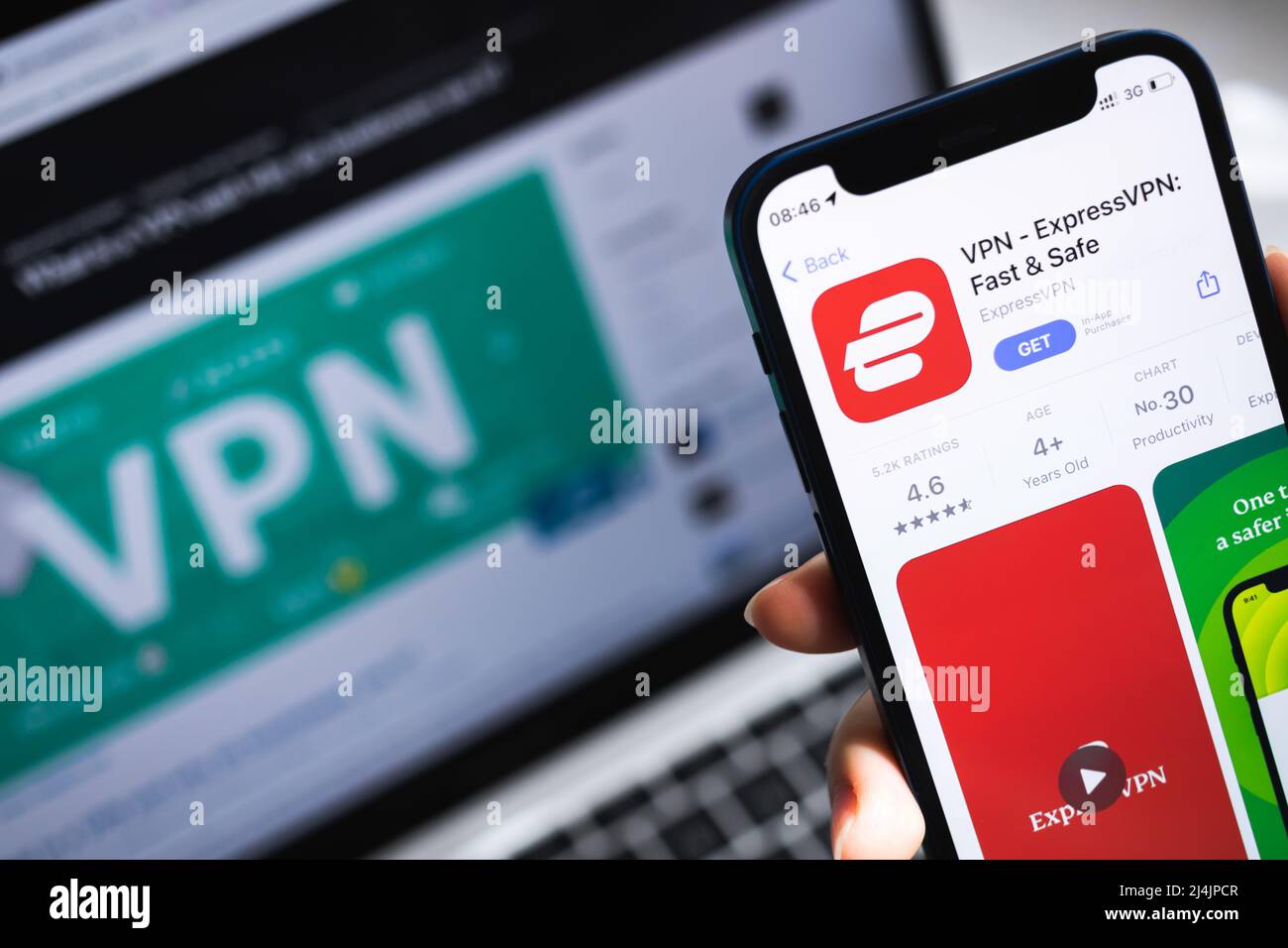 SPB, Russia - April 15, 2022: ExpressVPN app. Icon close-up. Smartphone ...