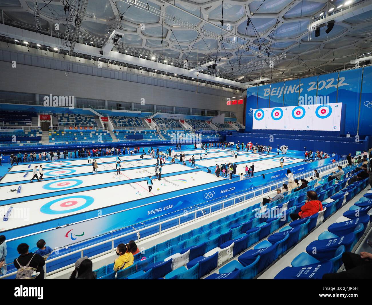 BEIJING, CHINA - APRIL 16, 2022 - Citizens experience curling at the ...