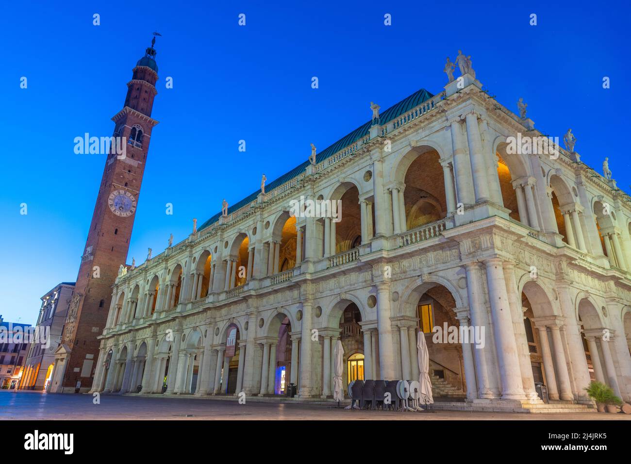 Sunrise over Basilica Palladiana at the Piazza dei Signori square in ...