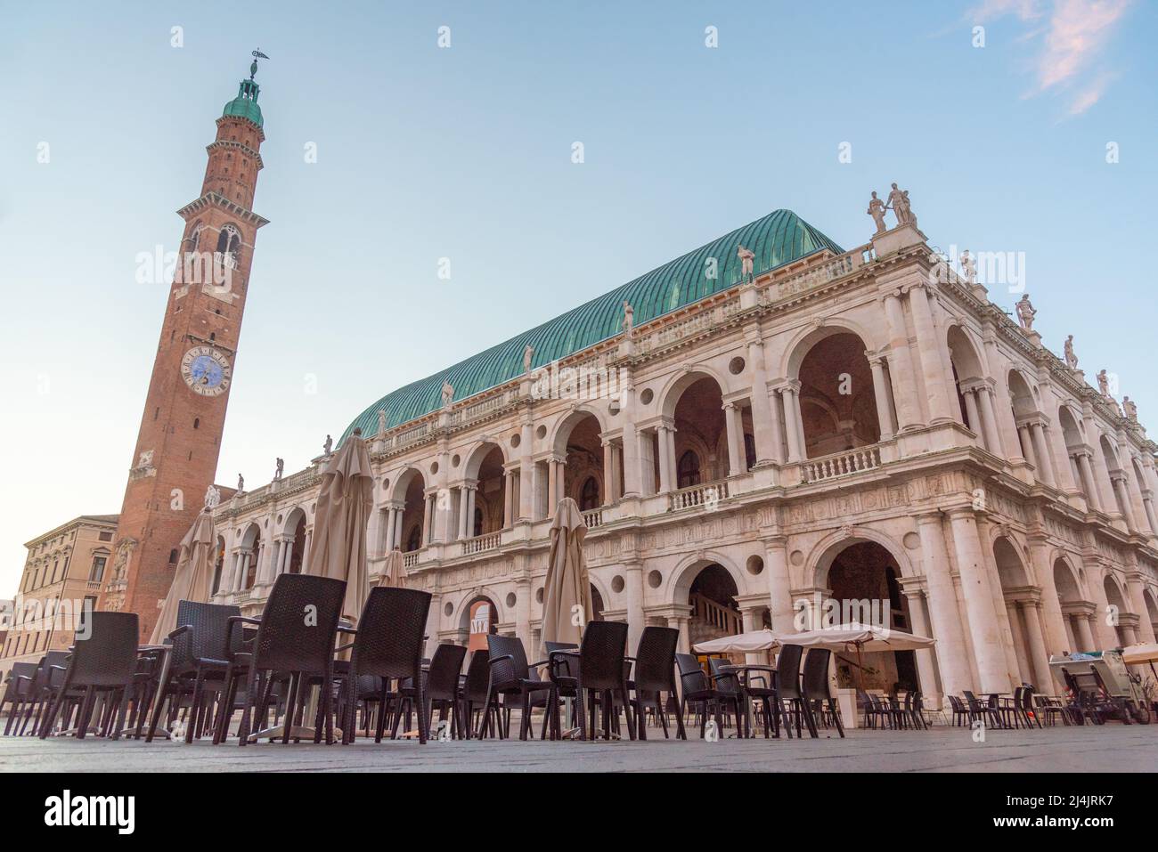 Sunrise over Basilica Palladiana at the Piazza dei Signori square in ...