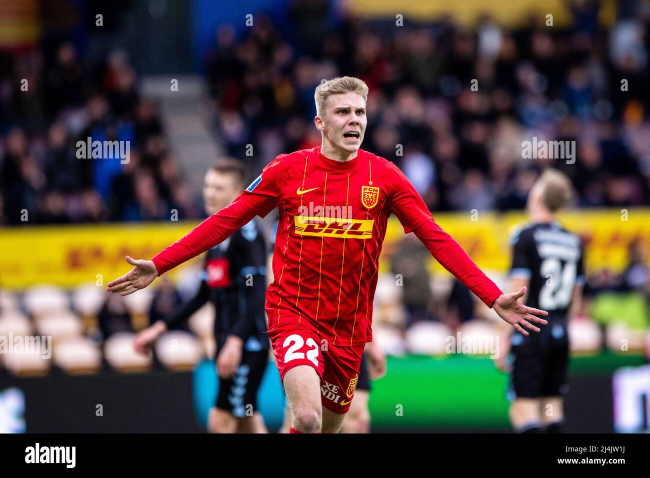 Farum, Denmark. 15th Apr, 2022. Oliver Antman (22) of FC Nordsjaelland ...