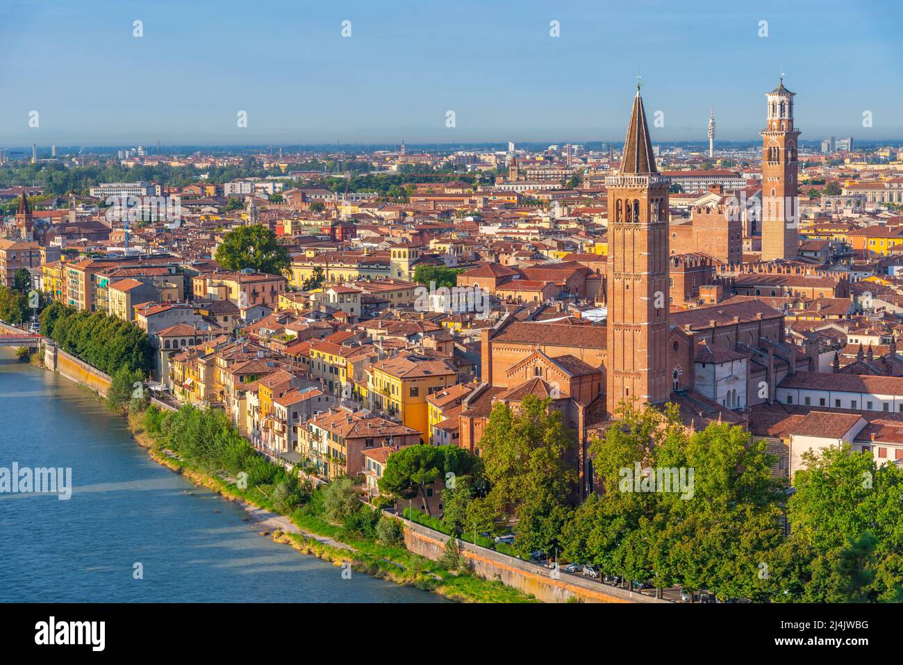 aerial view of the italian city verona including church of saint ...