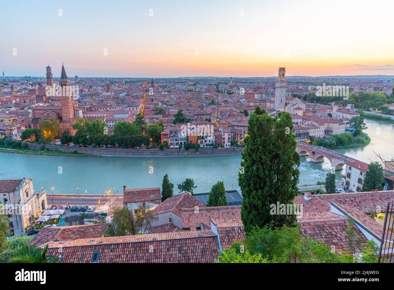 Sunset panorama of italian town verona Stock Photo - Alamy