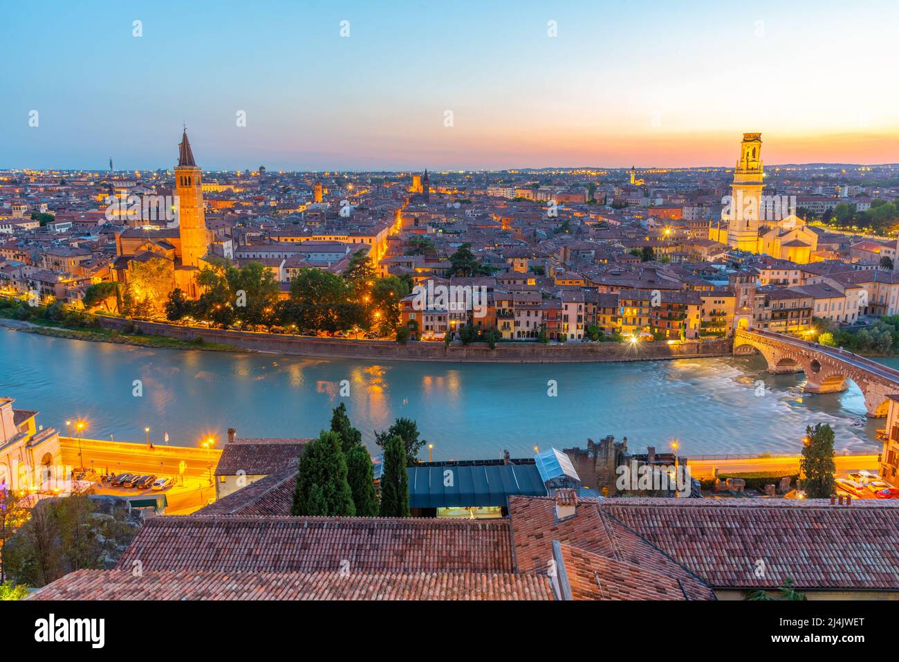 Sunset panorama of italian town verona Stock Photo - Alamy