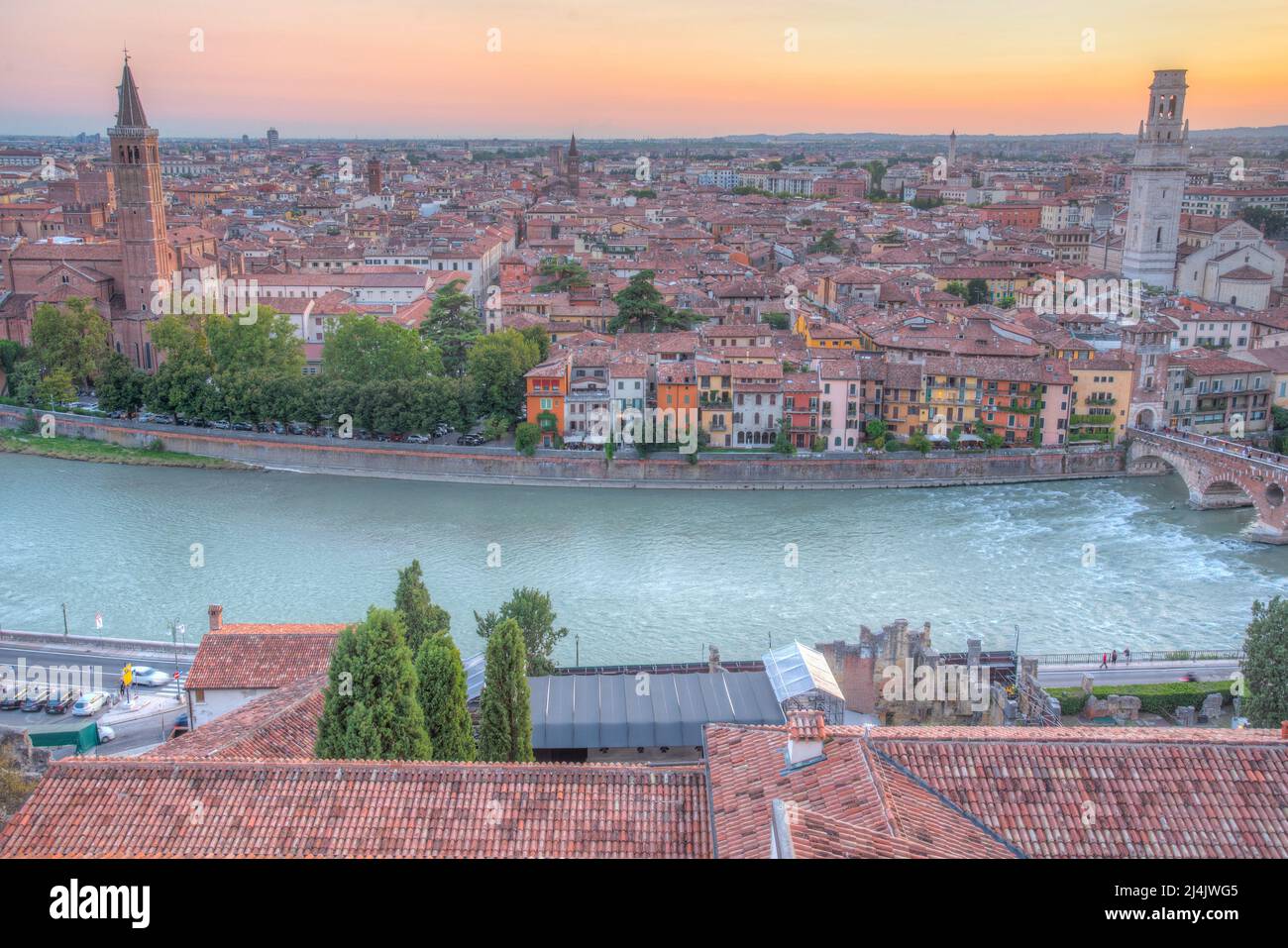 Sunset panorama of italian town verona Stock Photo - Alamy