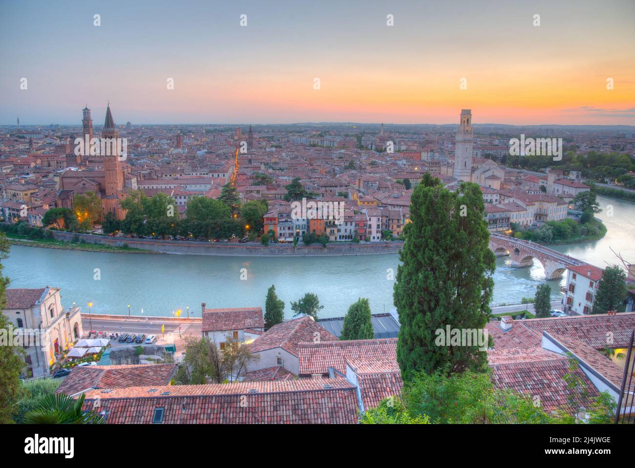 Sunset panorama of italian town verona Stock Photo - Alamy