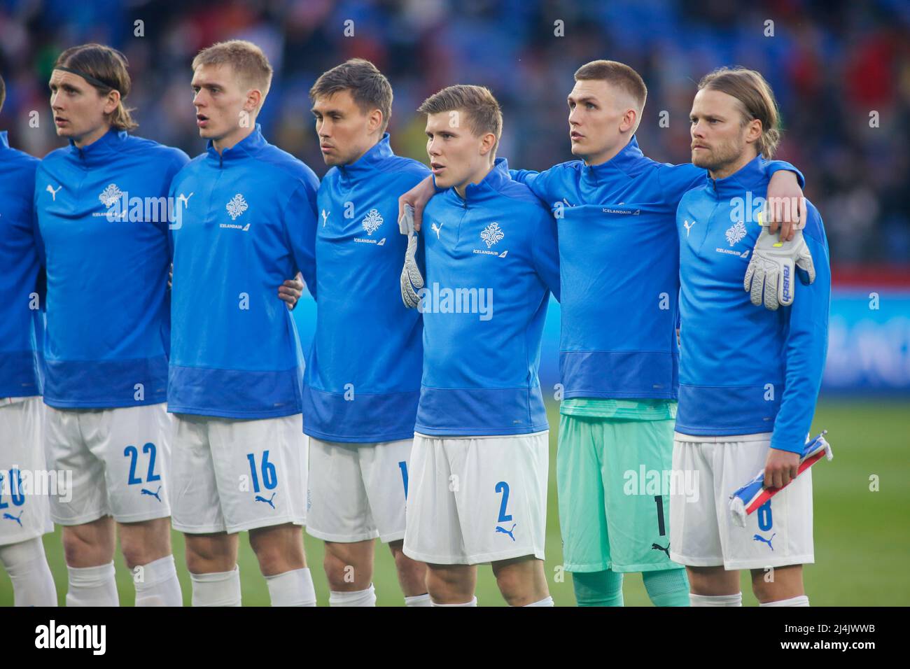 The Iceland team line up for a team photo prior to the international ...