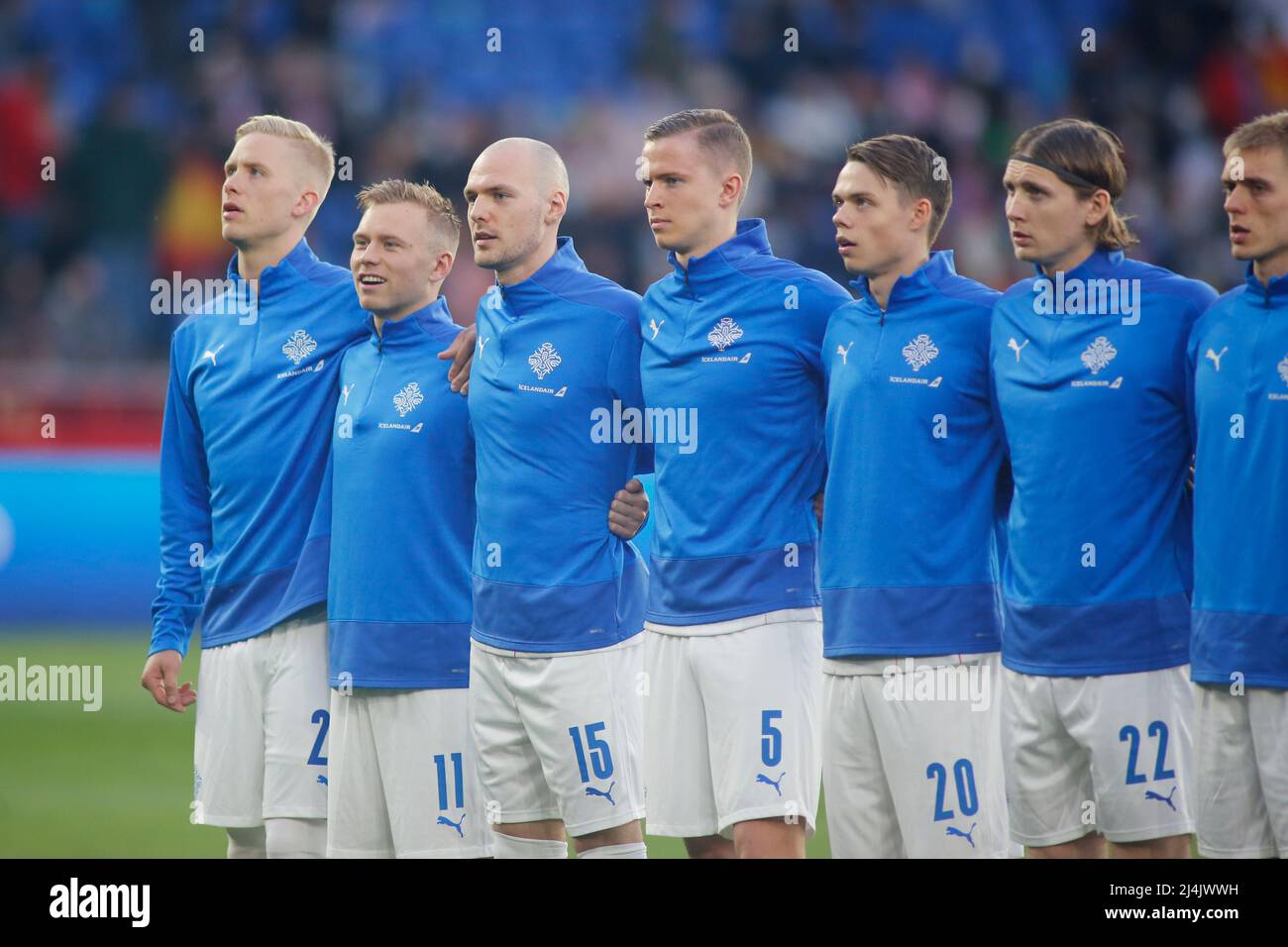 The Iceland team line up for a team photo prior to the international ...