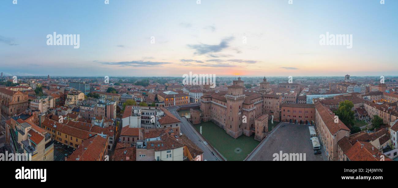 Aerial view of Castello Estense in the Italian town Ferrara Stock Photo ...