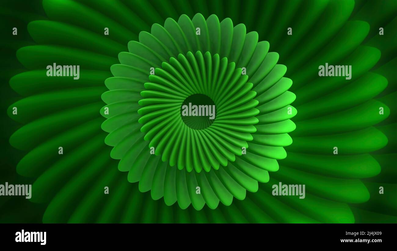 Green bright abstraction. Motion. A flower-like spiral that spins and ...