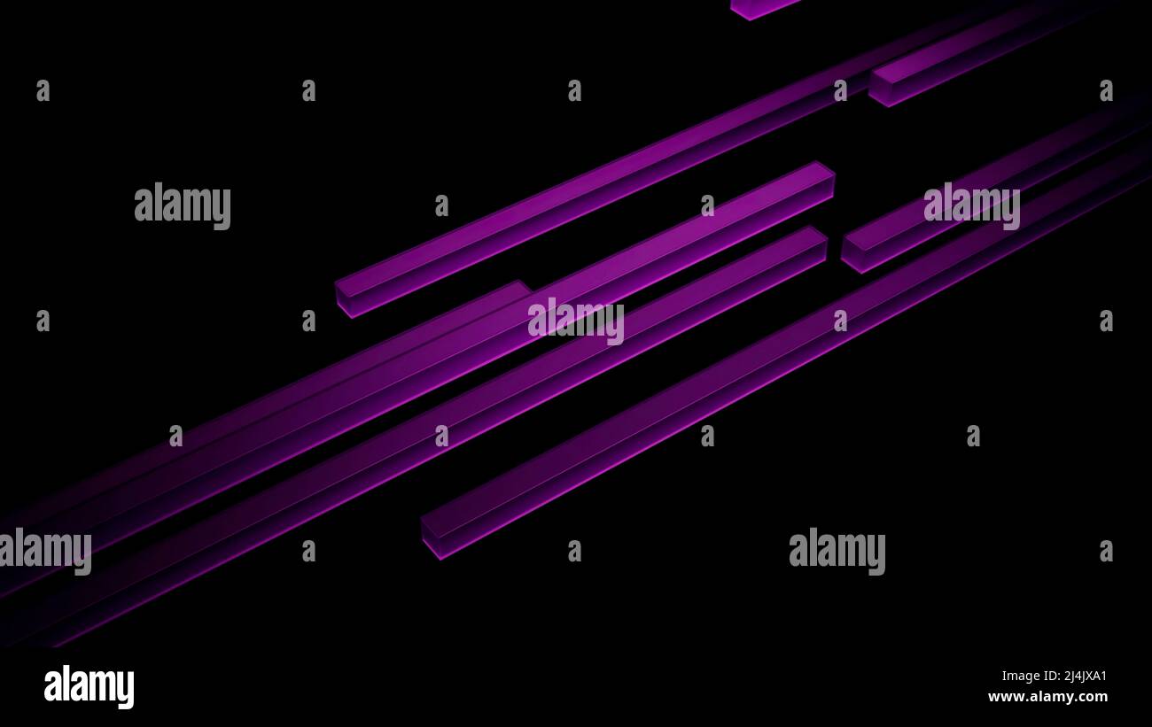 Black background. Design. Bright purple lines in 3d move across the ...