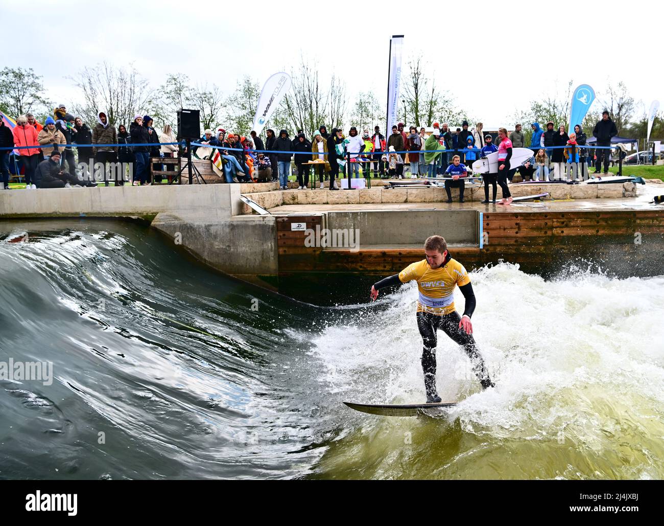 16 April 2022, Bavaria, Nuremberg: Johannes Hess on the standing wave ...