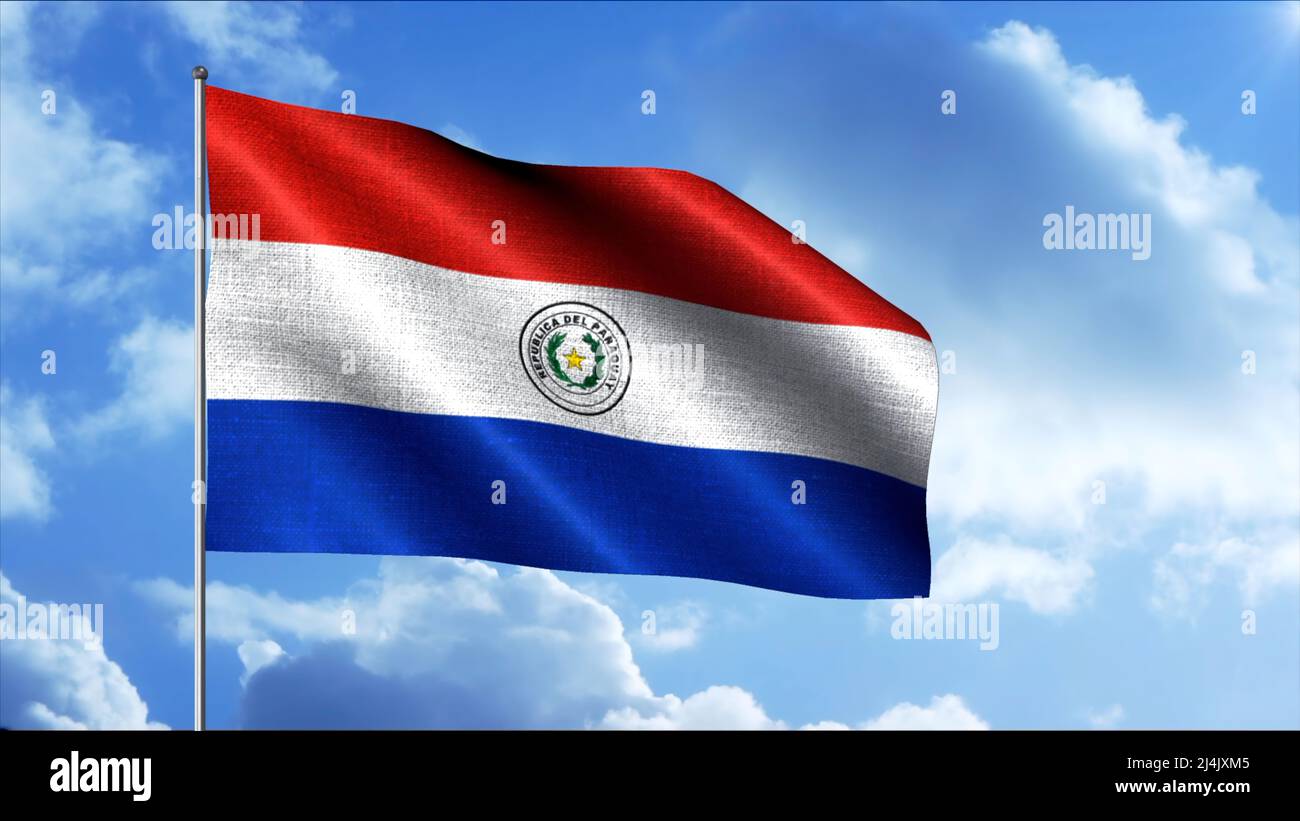 Paraguay national Flag waving in the wind, seamless loop. Motion. White ...