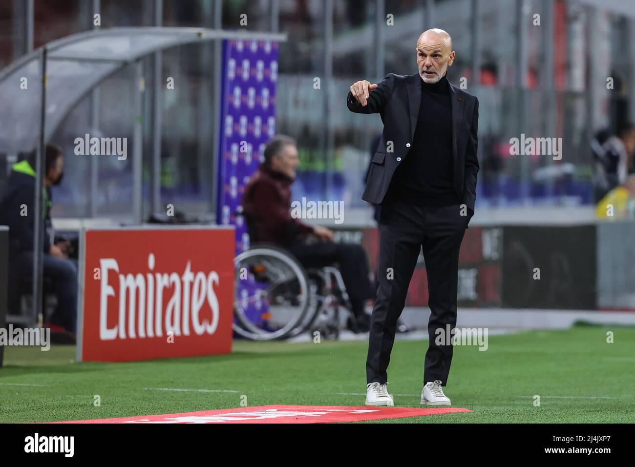 Stefano Pioli Head Coach of AC Milan gestures during the Serie A 2021/ ...