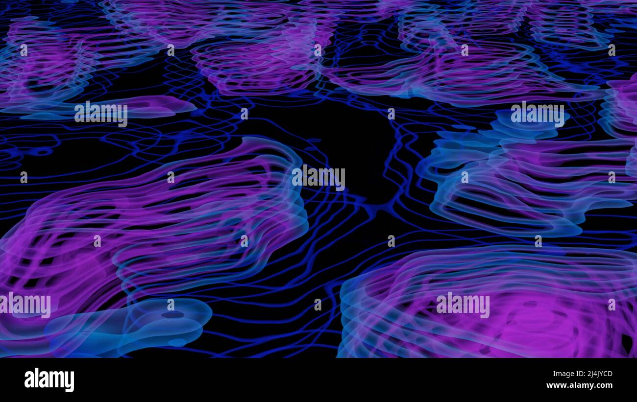 Futuristic animation with topographic lines. Design. Holographic spots of lines in cyberspace ...