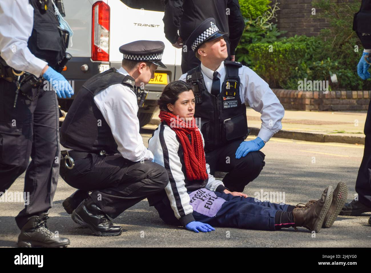 London, UK, 16th April 2022. Police remove and arrest Olympic sailor ...