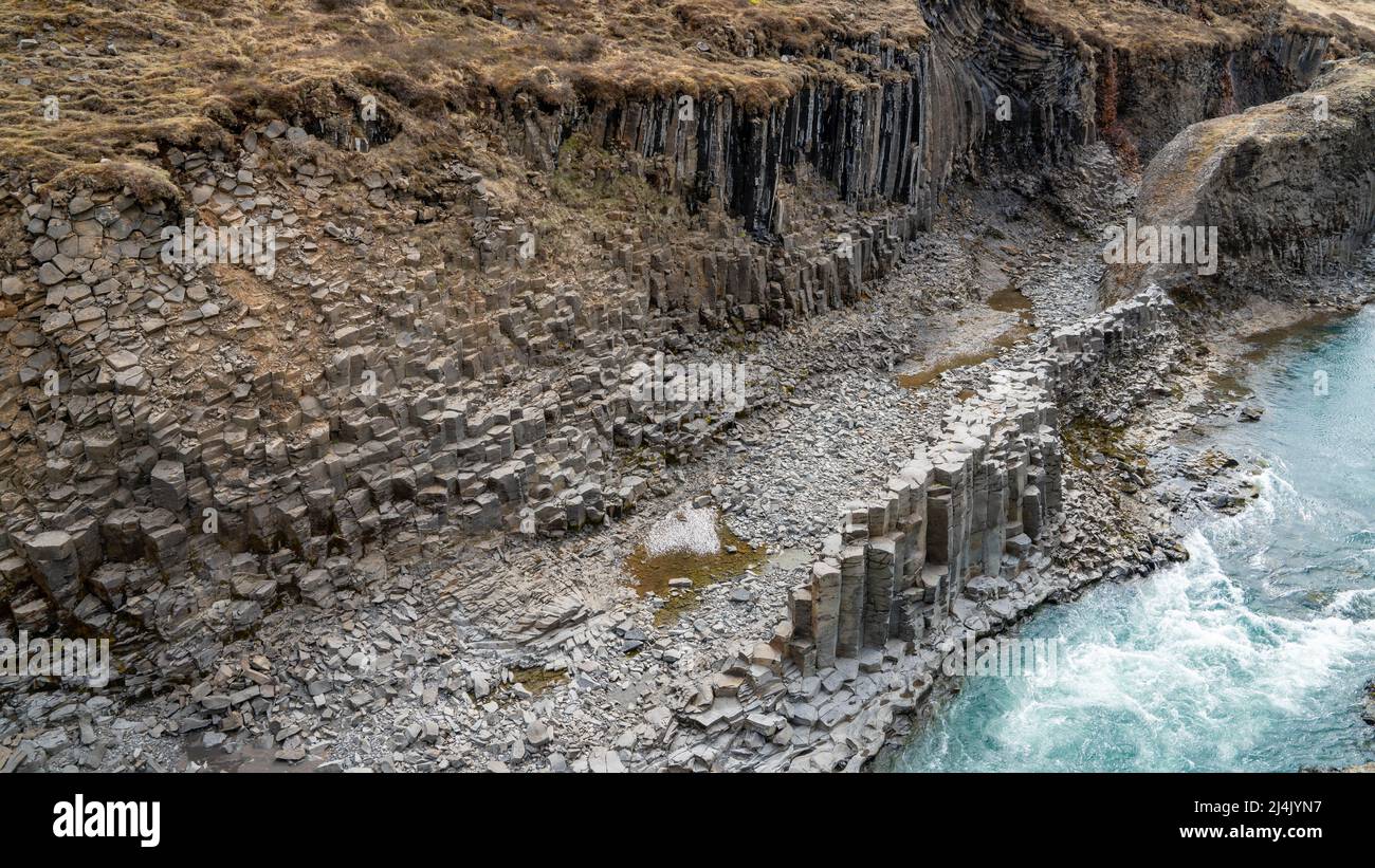 Studlagil basalt canyon, Iceland. This is a rare volcanic basalt column ...