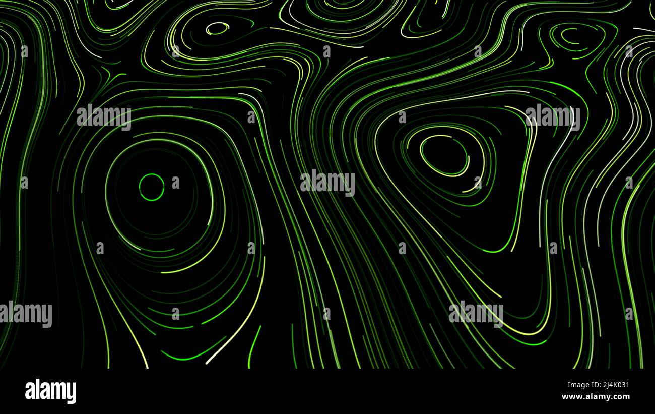 Black background . Motion . Blue and green lines outline the contour ...