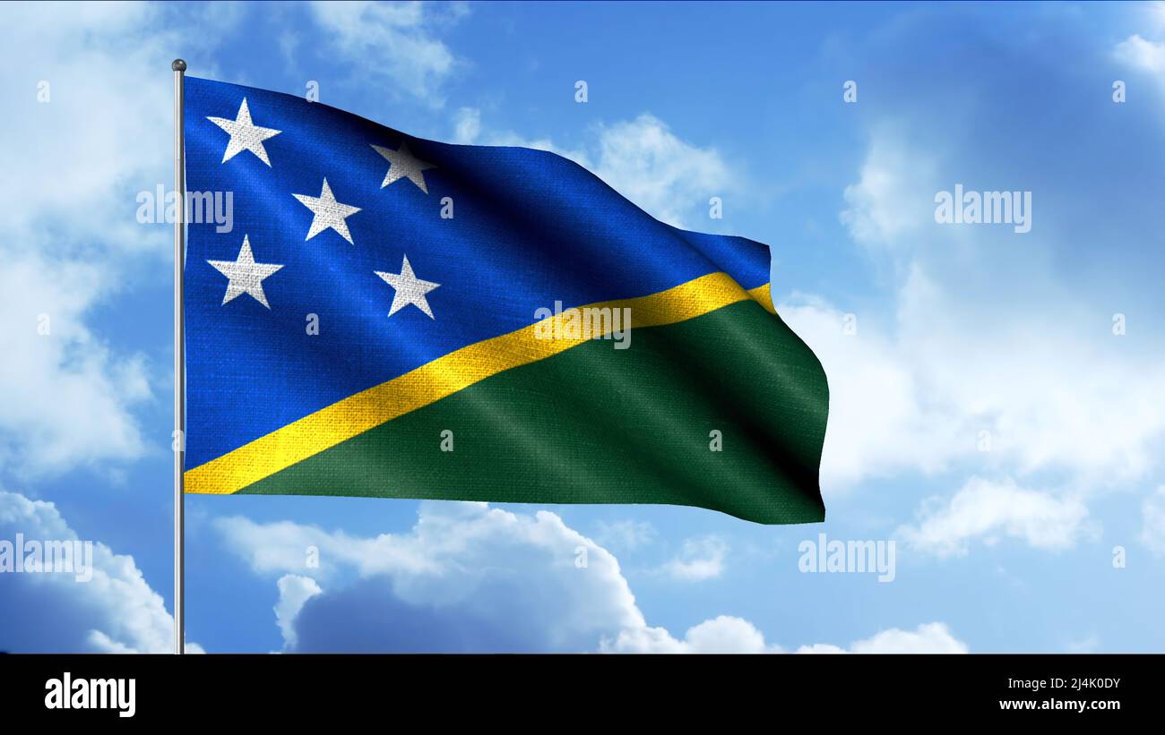 Flag of the Solomon Islands. Motion. Tricolor flag with five stars in ...
