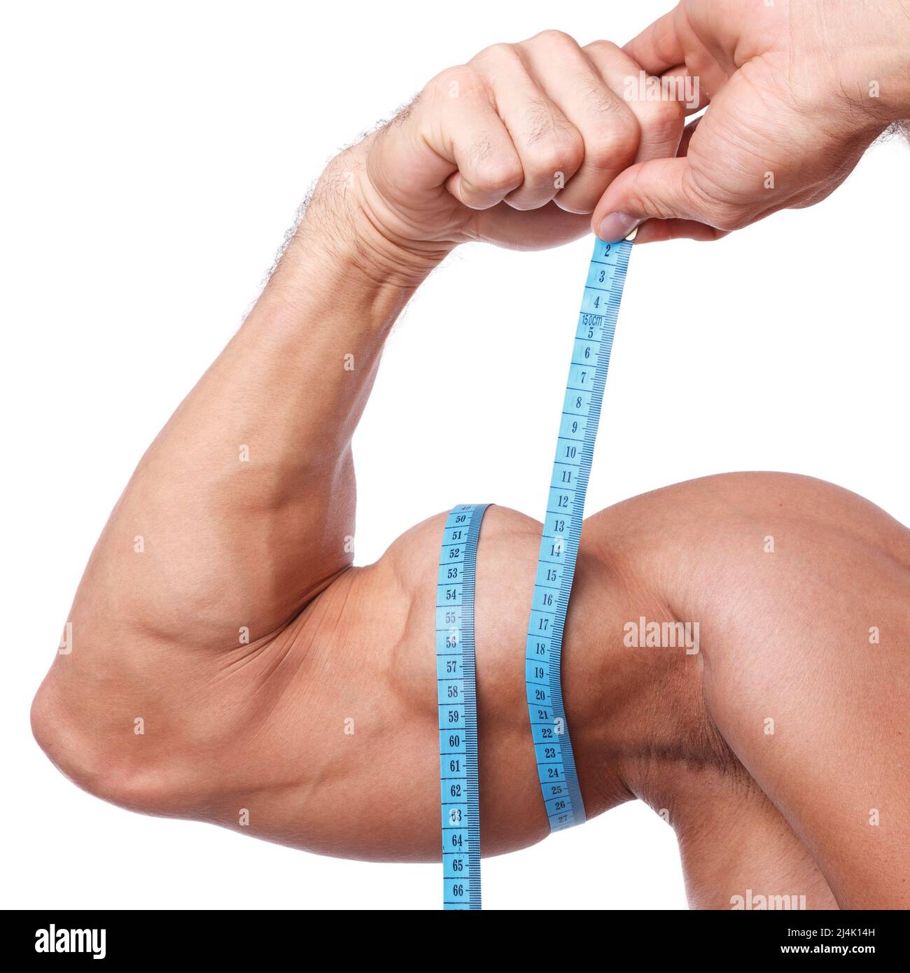Muscular man measuring his biceps Stock Photo - Alamy
