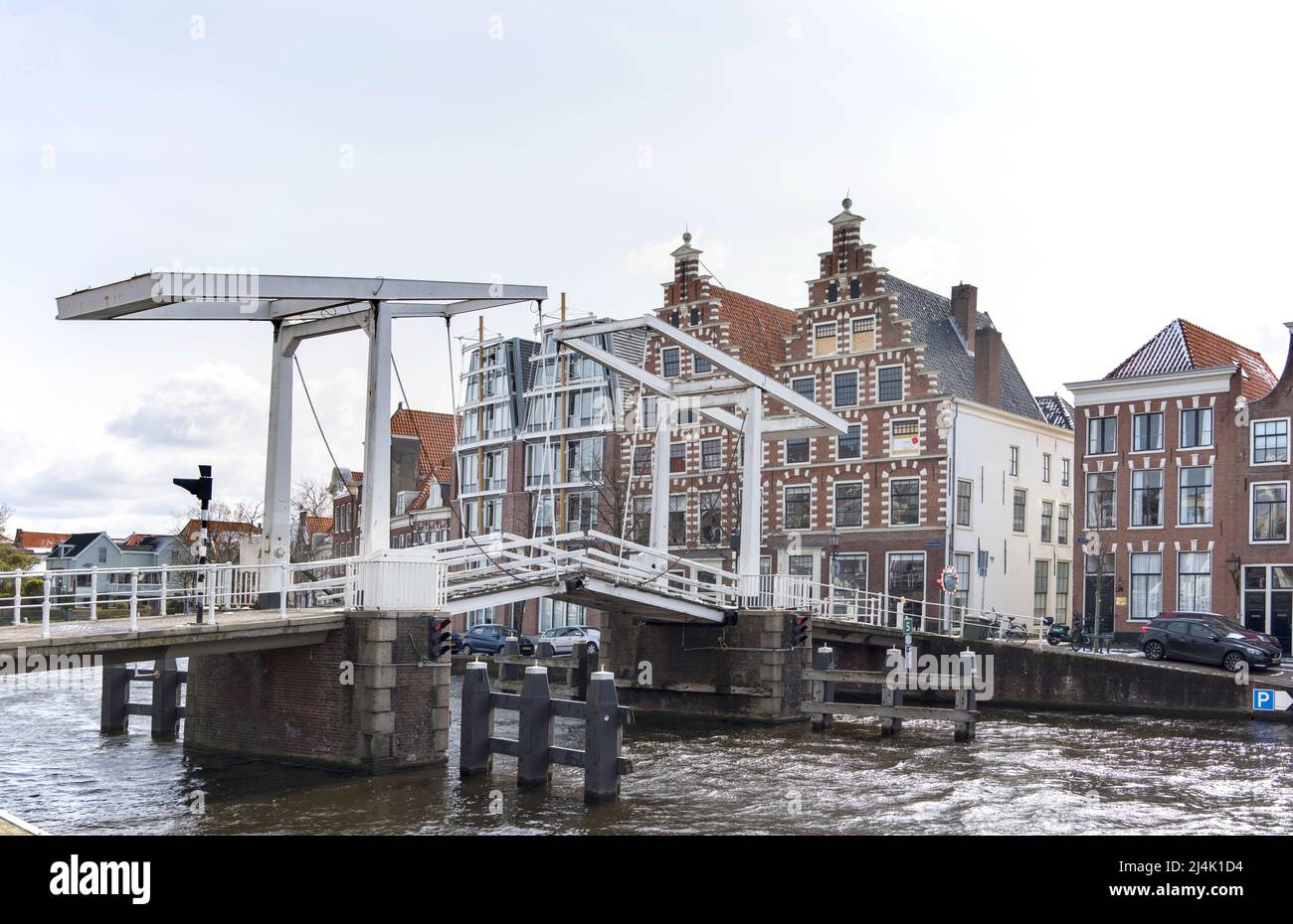 lifting bridge on the river spaarne in the city of haarlem holland ...