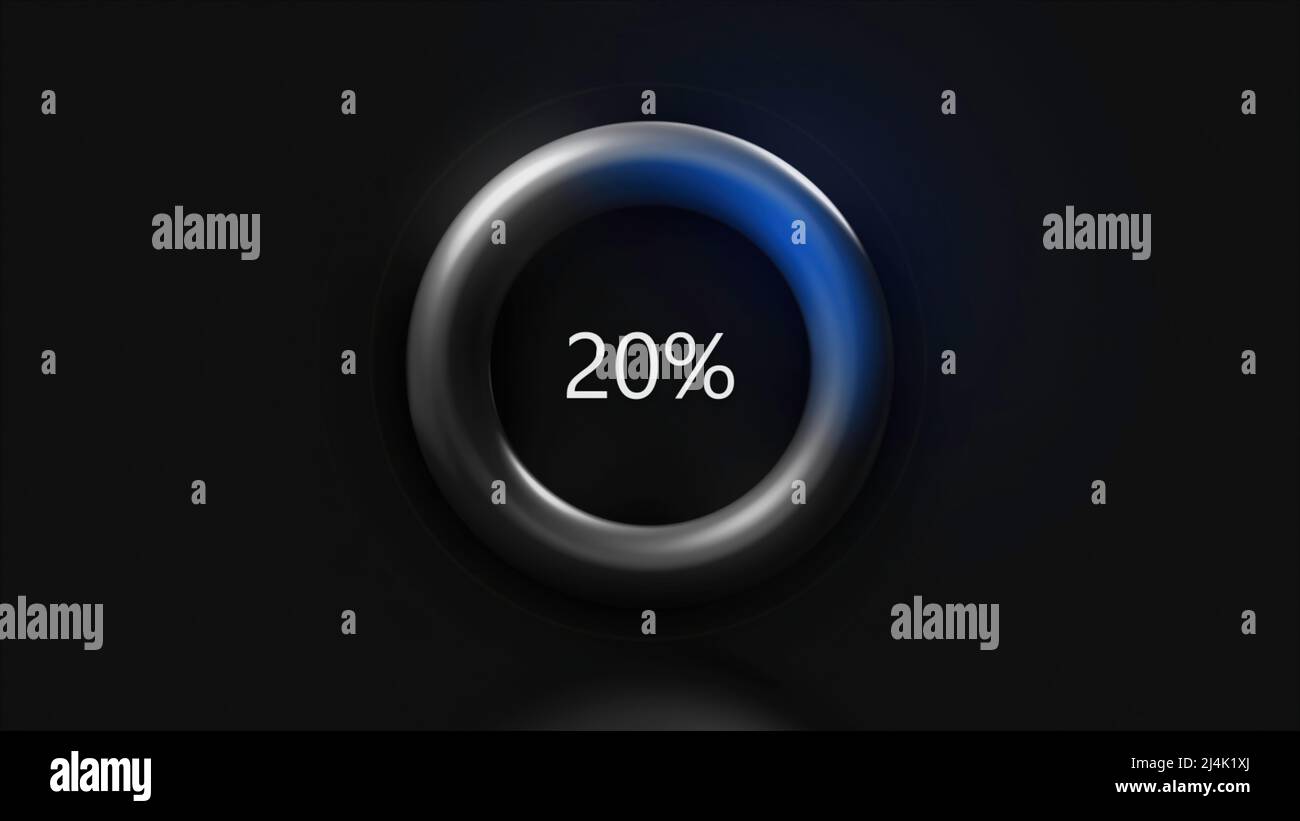 Blue circular radial percentage progress ring on a black backgrounds ...