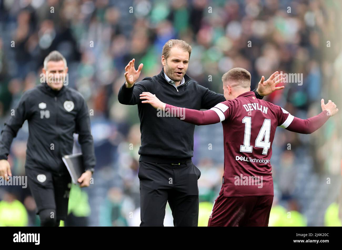 Heart of Midlothian manager Robbie Nielson (centre) celebrates with ...