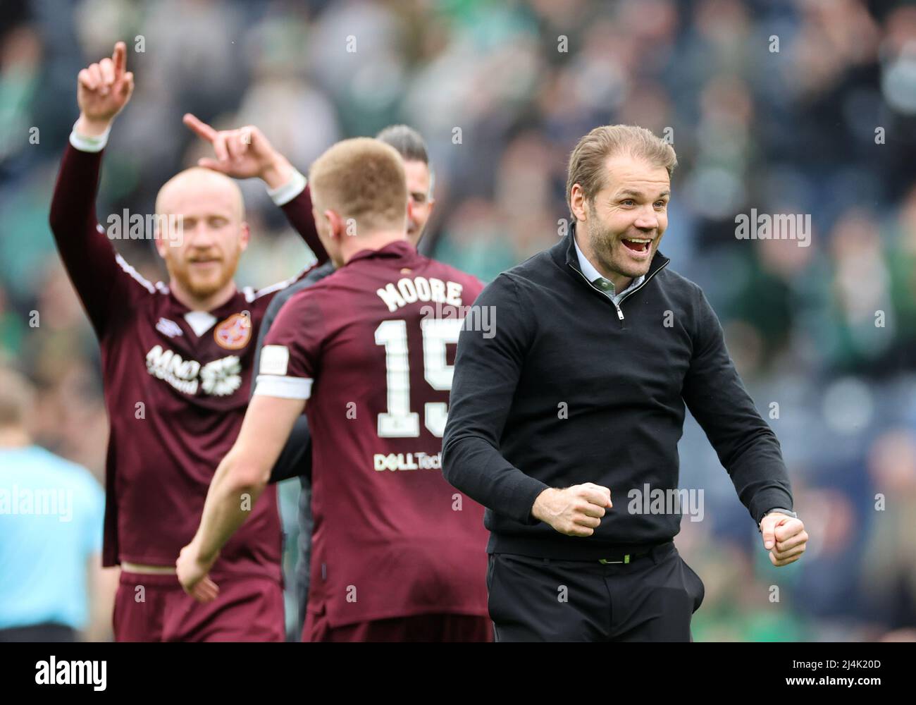 Heart of Midlothian manager Robbie Nielson (right) celebrates following ...